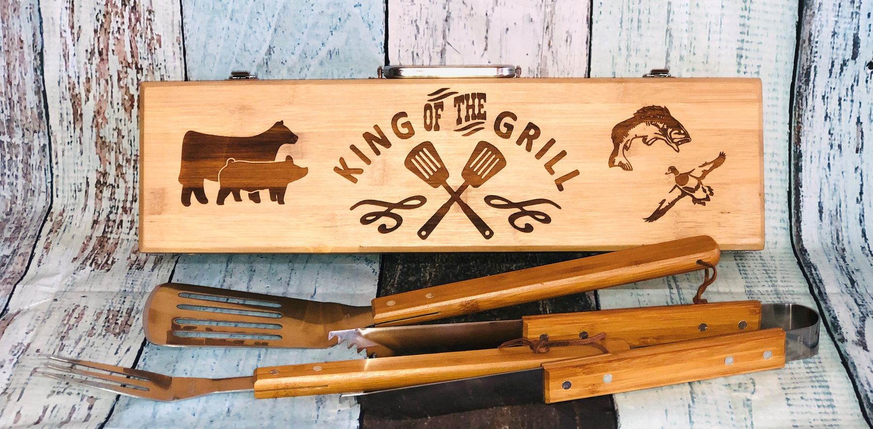 Personalized Wooden BBQ Tool Set – EtchOSketch